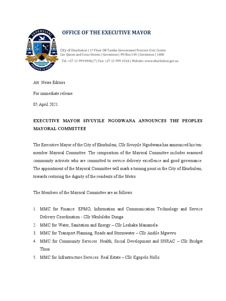 Executive Mayor Sivuyile Ngodwana Announces The Peoples Mayoral ...
