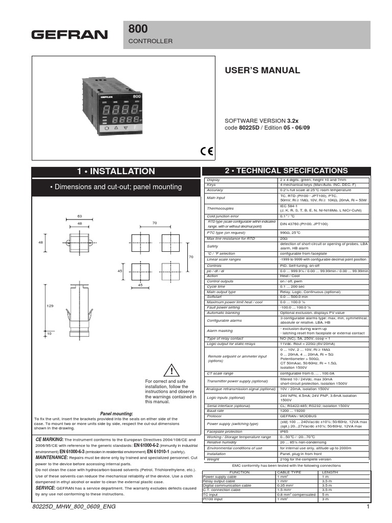 Gefran 800 Controller User Manual | PDF | Power Supply | Relay