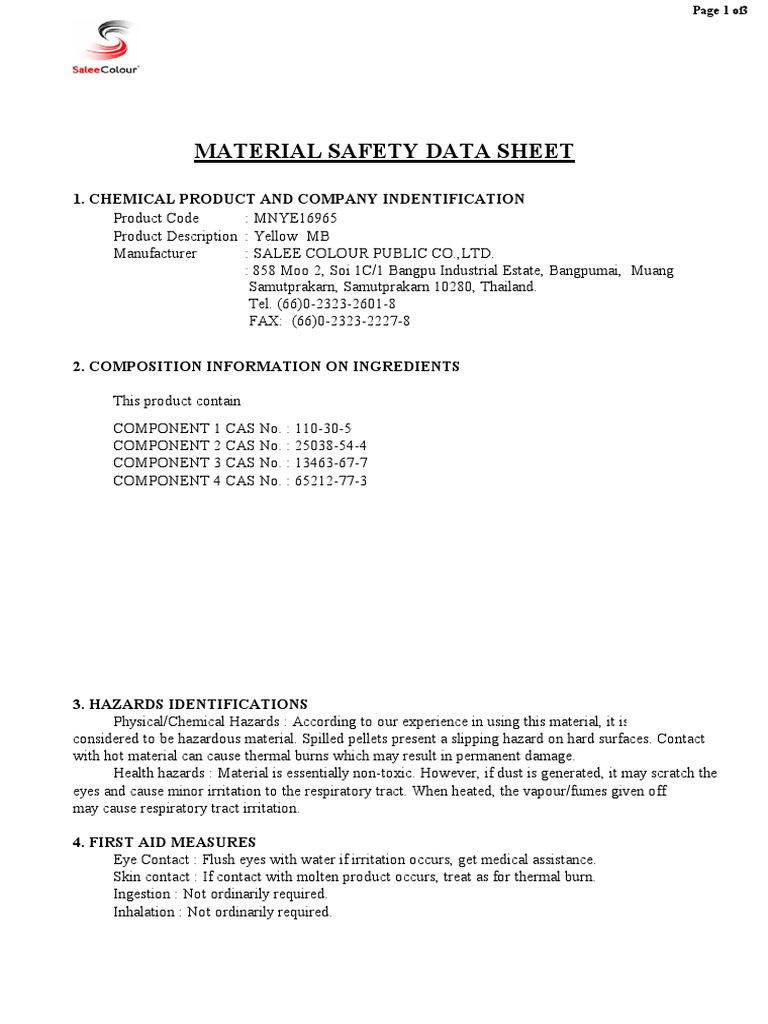 MSDS. Yellow | PDF | Combustion | Toxicity