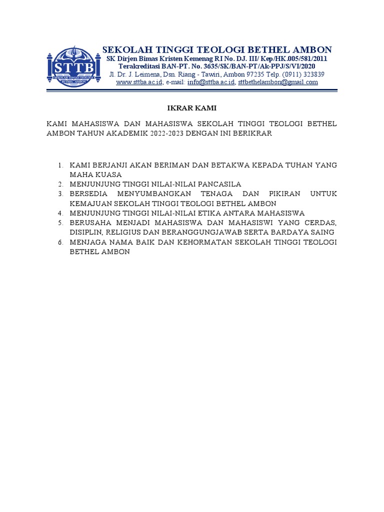Ikrar Mahasiswa Baru | PDF
