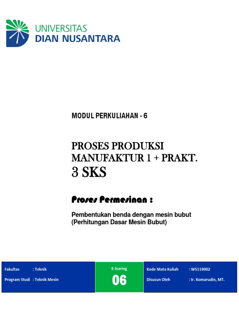 01-Modul Pertemuan - 6 - Proses Mesin Bubut (Turning) | PDF