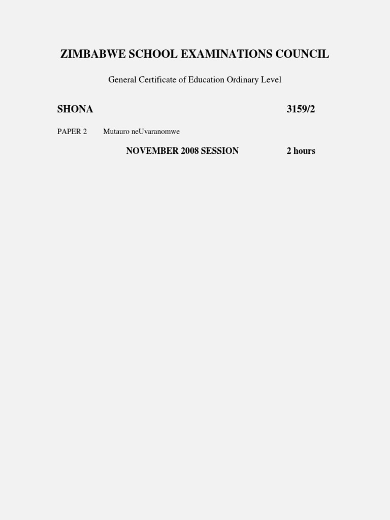 Shona November 2008 Paper 2 | PDF