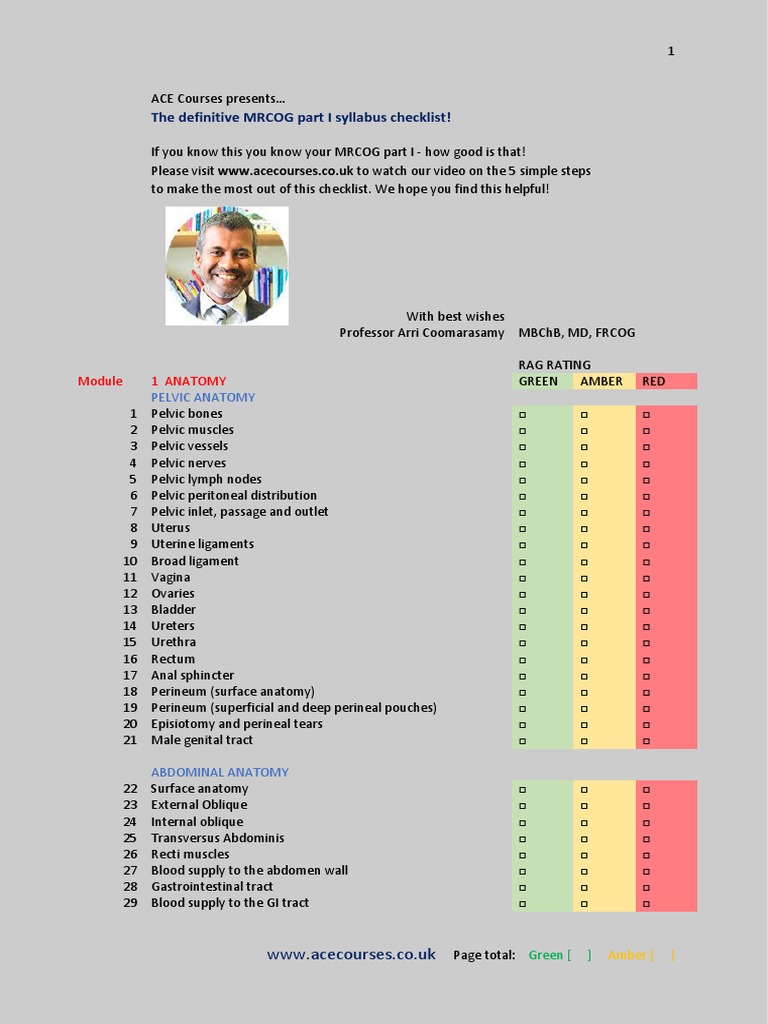 MRCOG Part I Syllabus Checklist | PDF | Adrenal Gland | Endocrine System