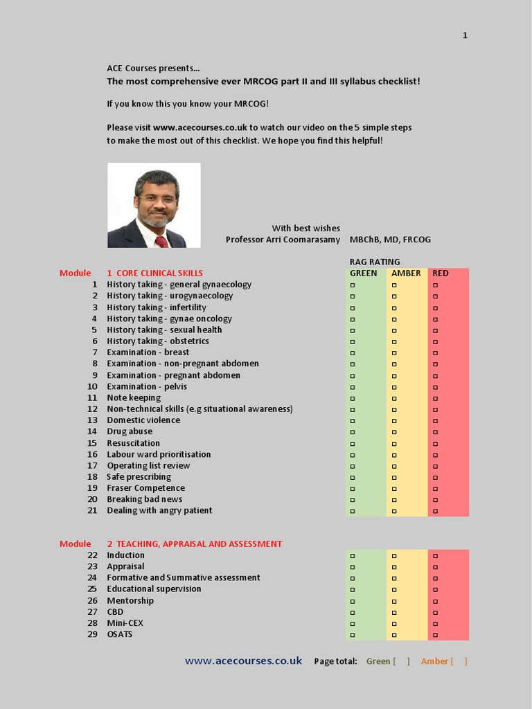 ACE MRCOG Part II and III Syllabus Checklist 2018 AUA | PDF ...