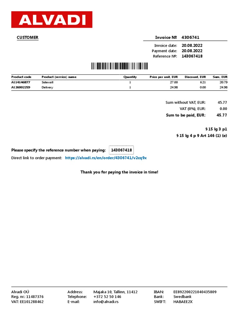 Alvadi - Ee Outgoing Invoice 4306741 2022 08 20 13 56 35 | PDF