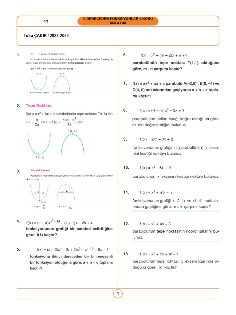 Dereceden Fonksi̇yonlar 1.konu Anlatim | PDF
