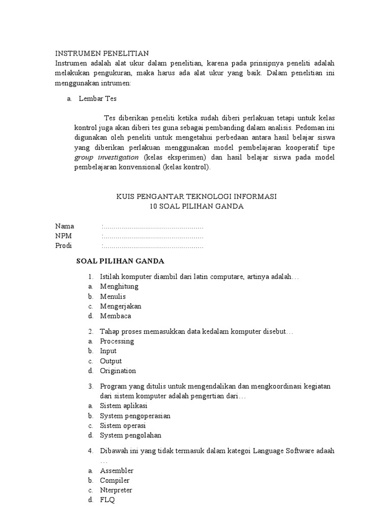 Tugas KUIS PENGANTAR TEKNOLOGI INFORMASI PDF