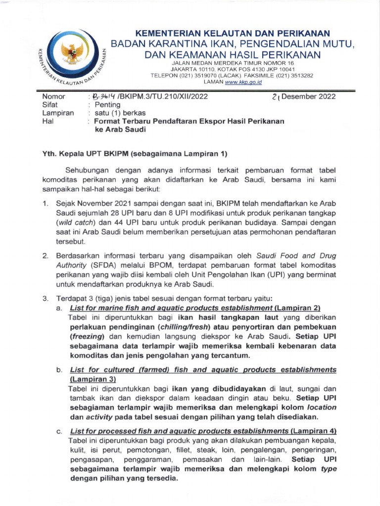 Surat Format Tabel Terbaru Ekspor Ke Arab Saudi-1 | PDF