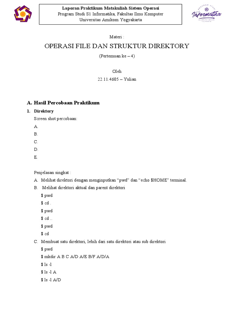 Laporan Praktikum Sistem Operasi Ke 4 | PDF