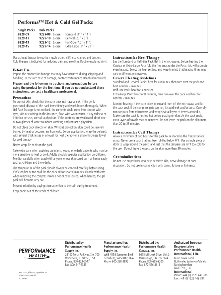 Performa Hot Cold Gel Pack Instructions PDF | PDF | Medical Specialties | Medicine