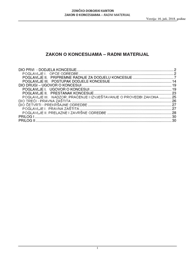 ZDK Zakon o Koncesijama NACRT Radna Verzija | PDF