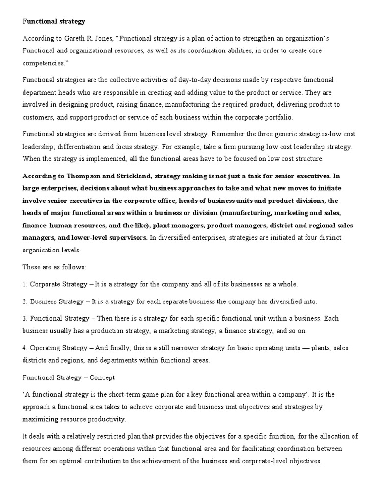 A Functional Strategy | Download Free PDF | Strategic Management | Human Resource Management