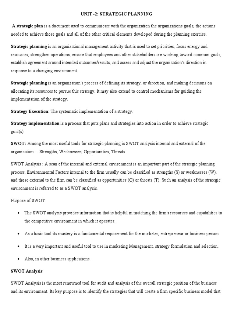 Strategic Planning and SWOT Analysis Guide | PDF | Swot Analysis ...