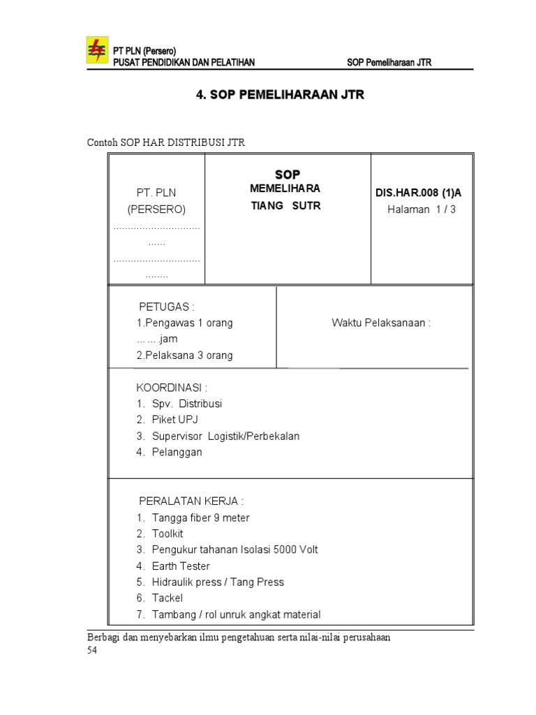 Sop Pemeliharaan JTR | PDF