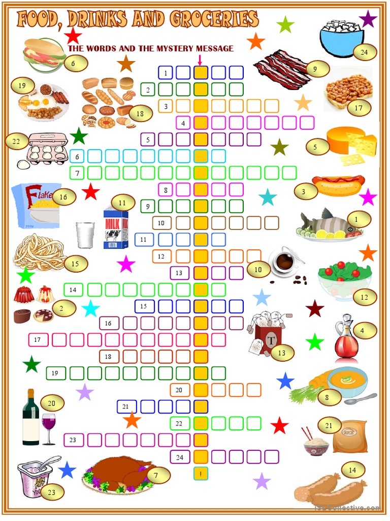 Food, Drinks and Groceries Crosswords | PDF