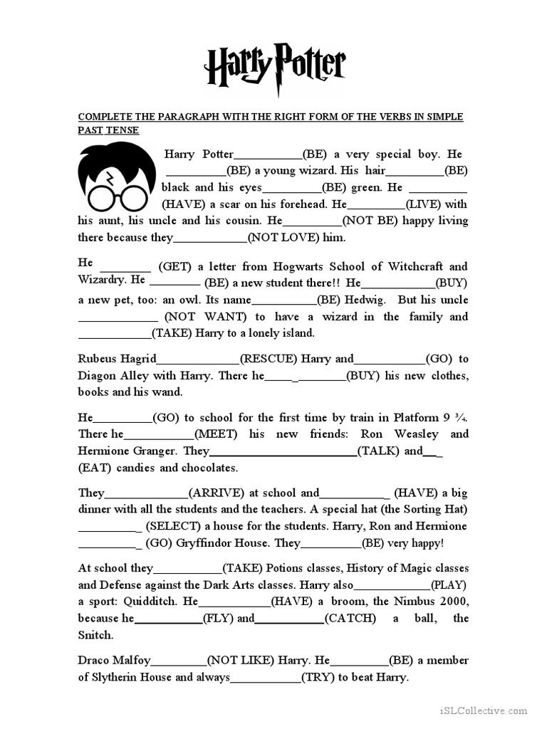 SIMPLE PAST TENSE - Harry Potter | PDF | Fantasy | Contemporary Fantasy ...