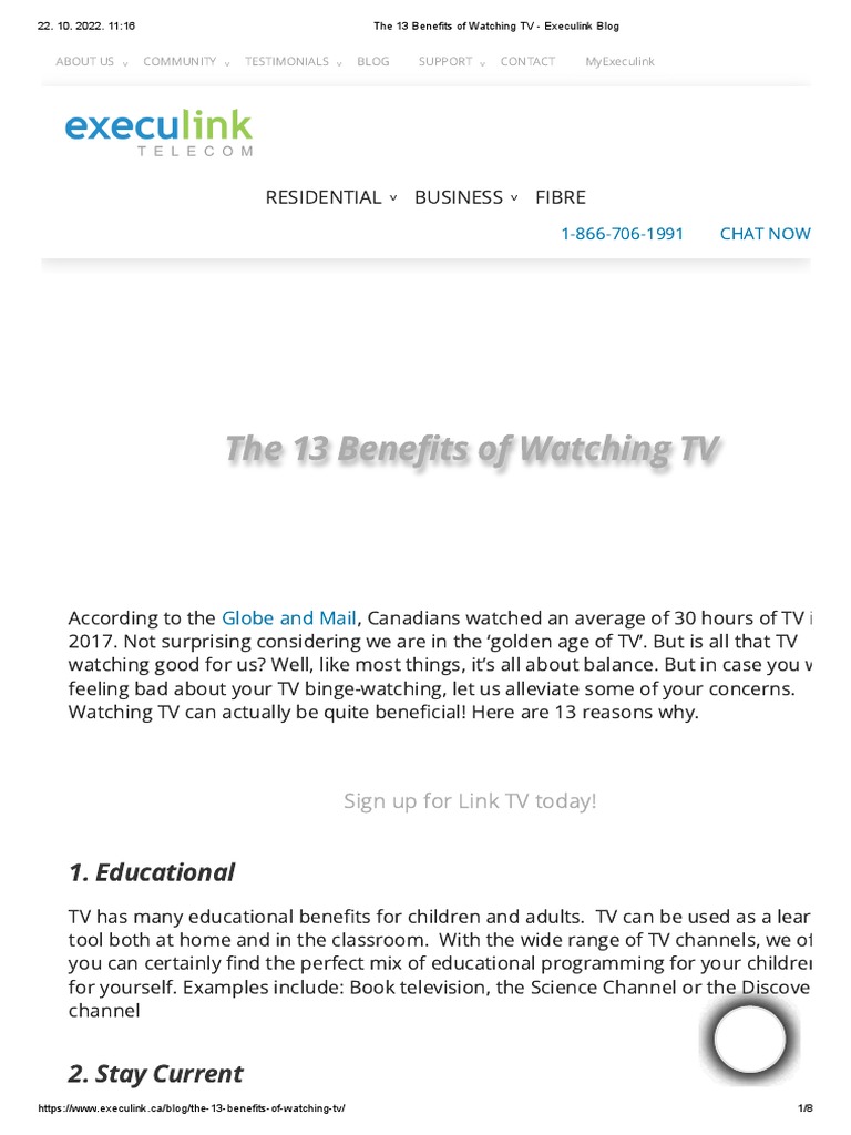 The 13 Benefits of Watching TV | PDF | Internet | Internet Access