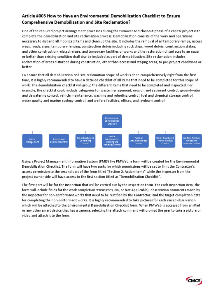 Article #003 How To Have An Environmental Demobilization Checklist To ...