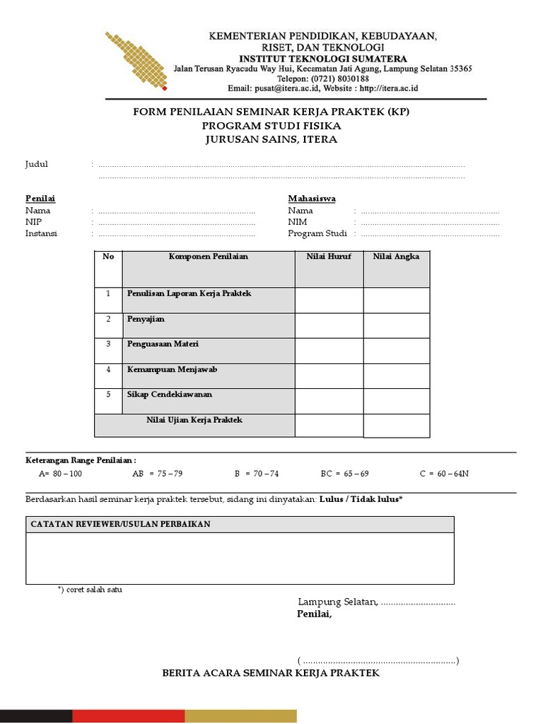 03-Form-Penilaian-KP-oleh-Dosen | PDF