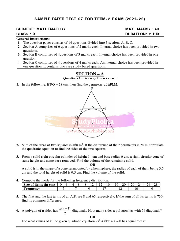 Math Sample Paper 10 | PDF | Sphere | Circle