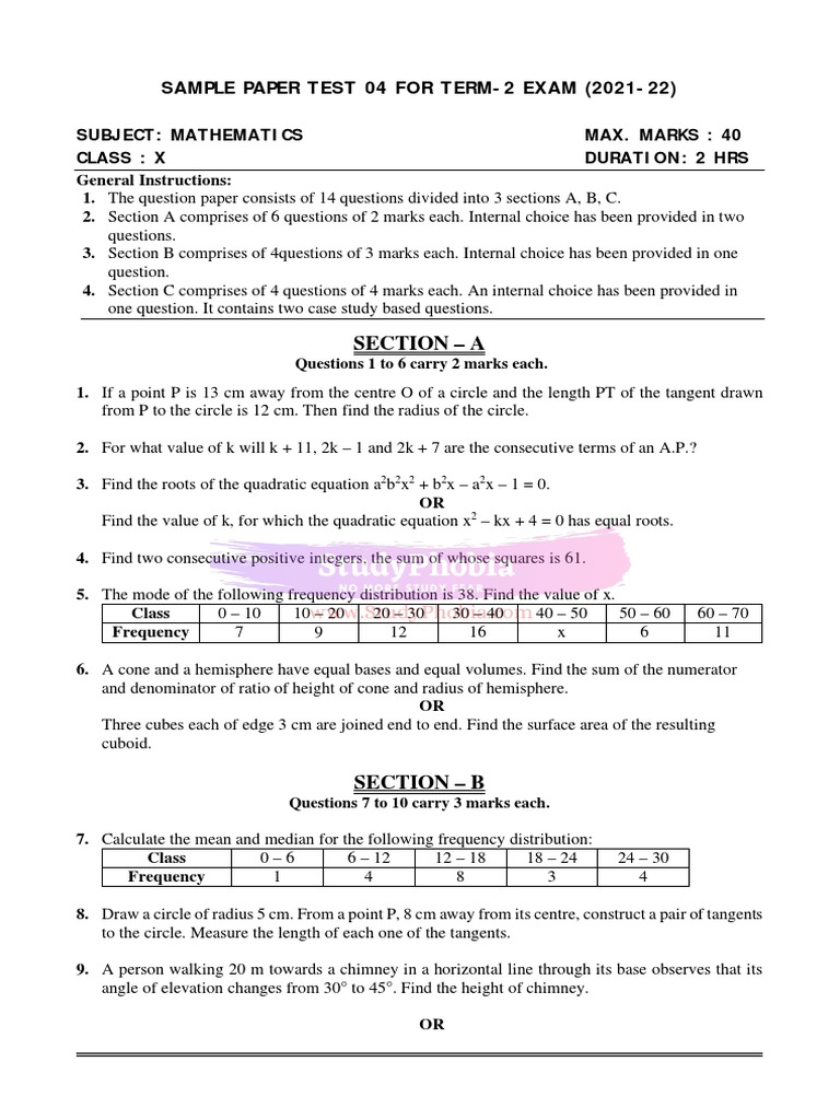Math Term 2 Sample-Papers With Solutions | PDF | Circle | Sphere