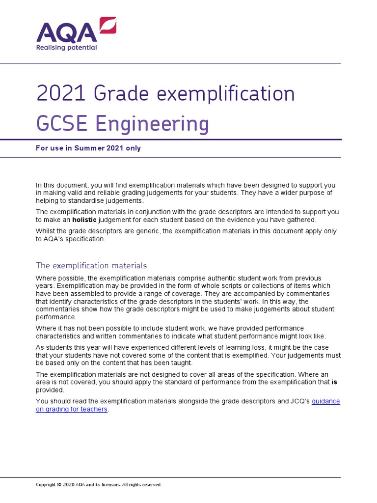 8852 GCSE Engineering Grading Exemplification v1.000 | PDF ...