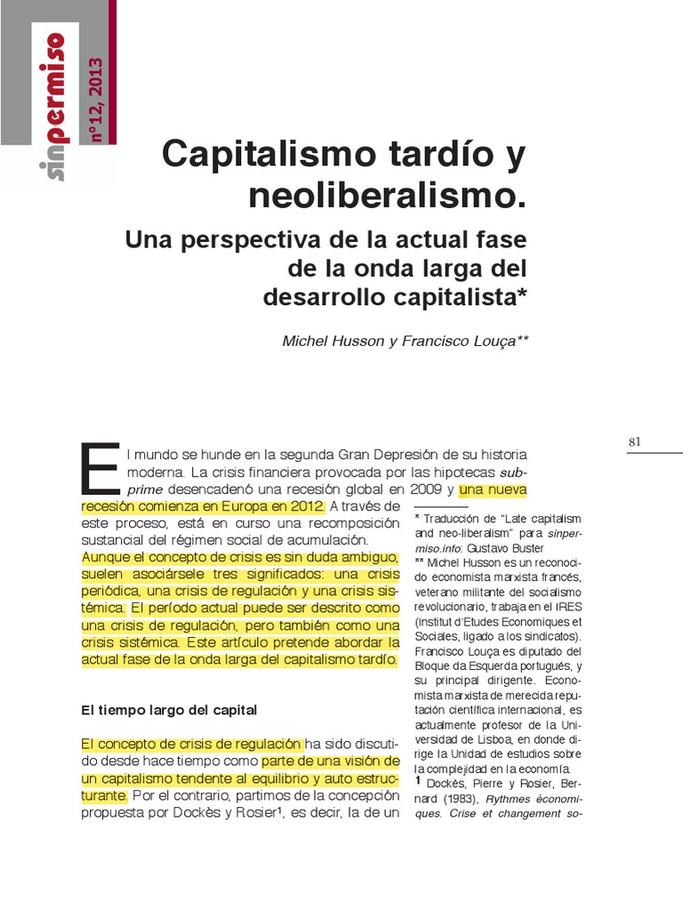 4 - Capitalismo Tardío y Neolib. - Michel Husson | PDF | Deuda ...