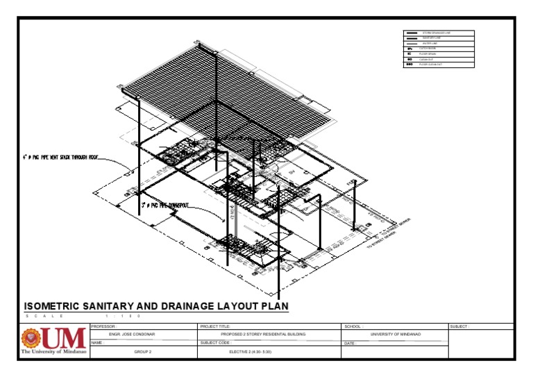 Isometric Sanitary and Drainage Layout Plan: CB FD CO FCO | PDF ...