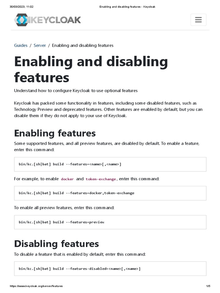 Enabling and Disabling Features - Keycloak | PDF