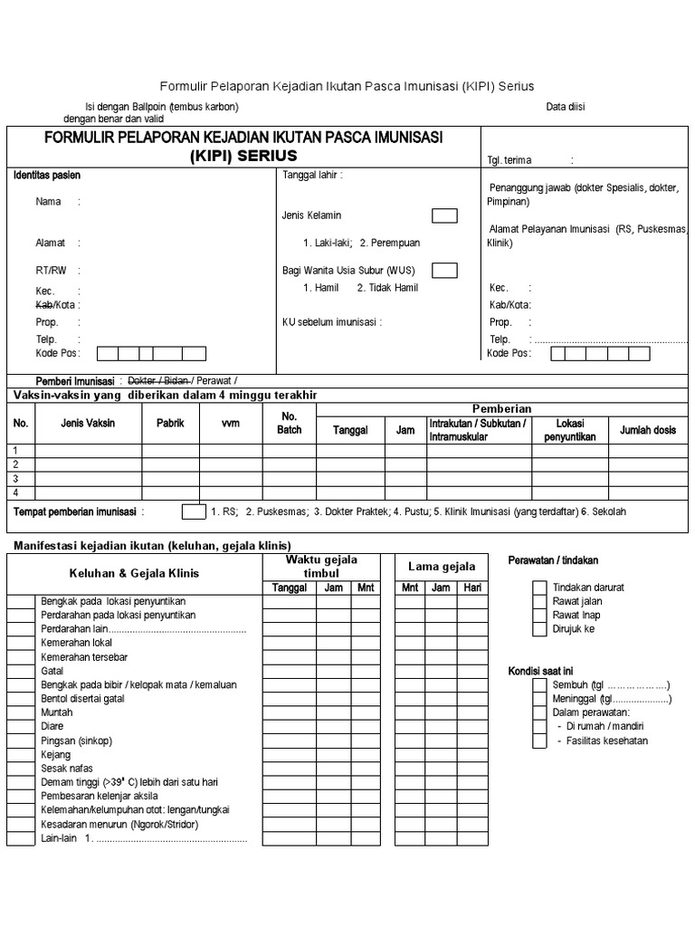 Formulir Pelaporan KIPI | PDF