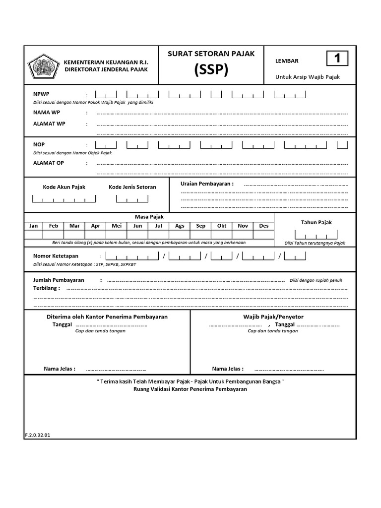 Contoh Surat Setoran Pajak (SSP) | PDF