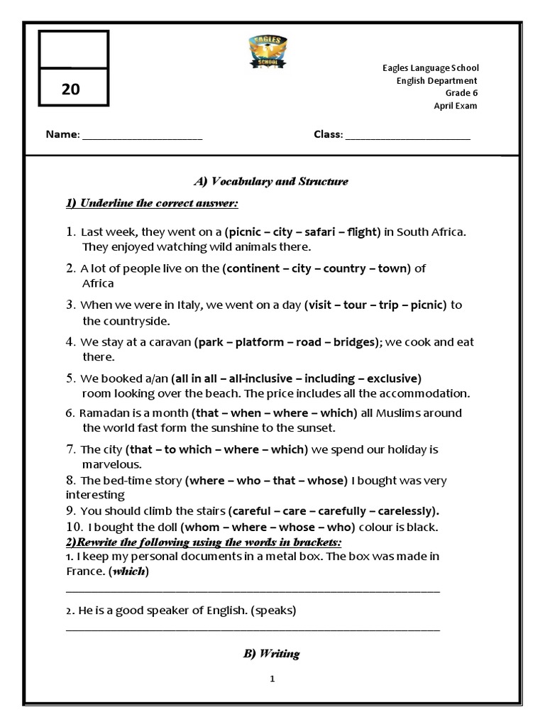 Grade 6 April. Exam | PDF