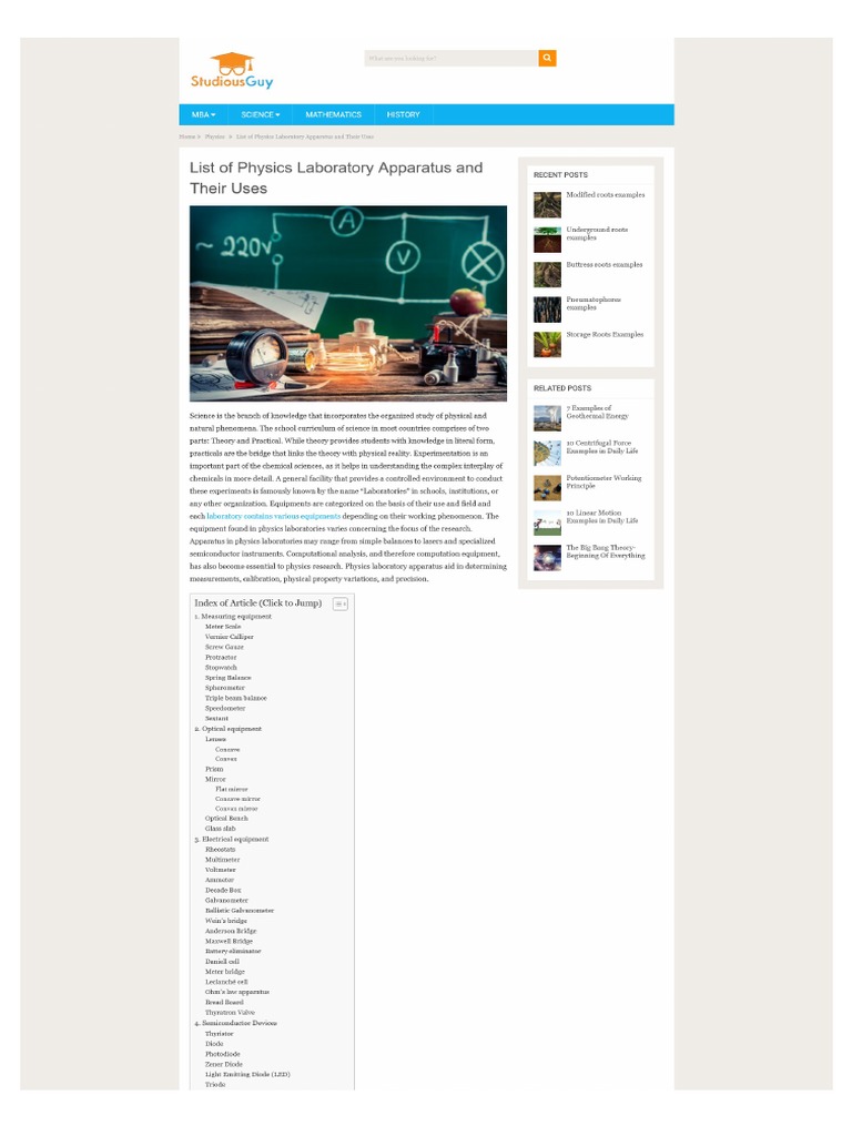 'List of Physics Laboratory Apparatus and Their Uses - StudiousGuy' - Studiousguy | PDF | Diode ...