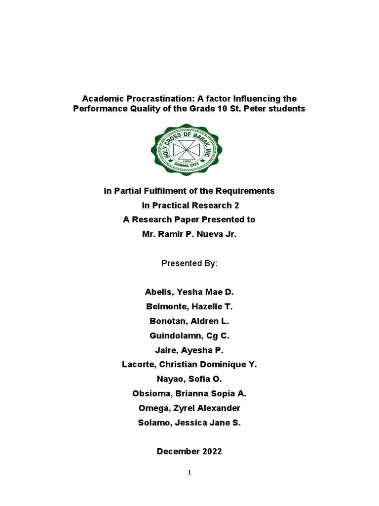 Final PR 12 Output | PDF | Professional Skills | Procrastination