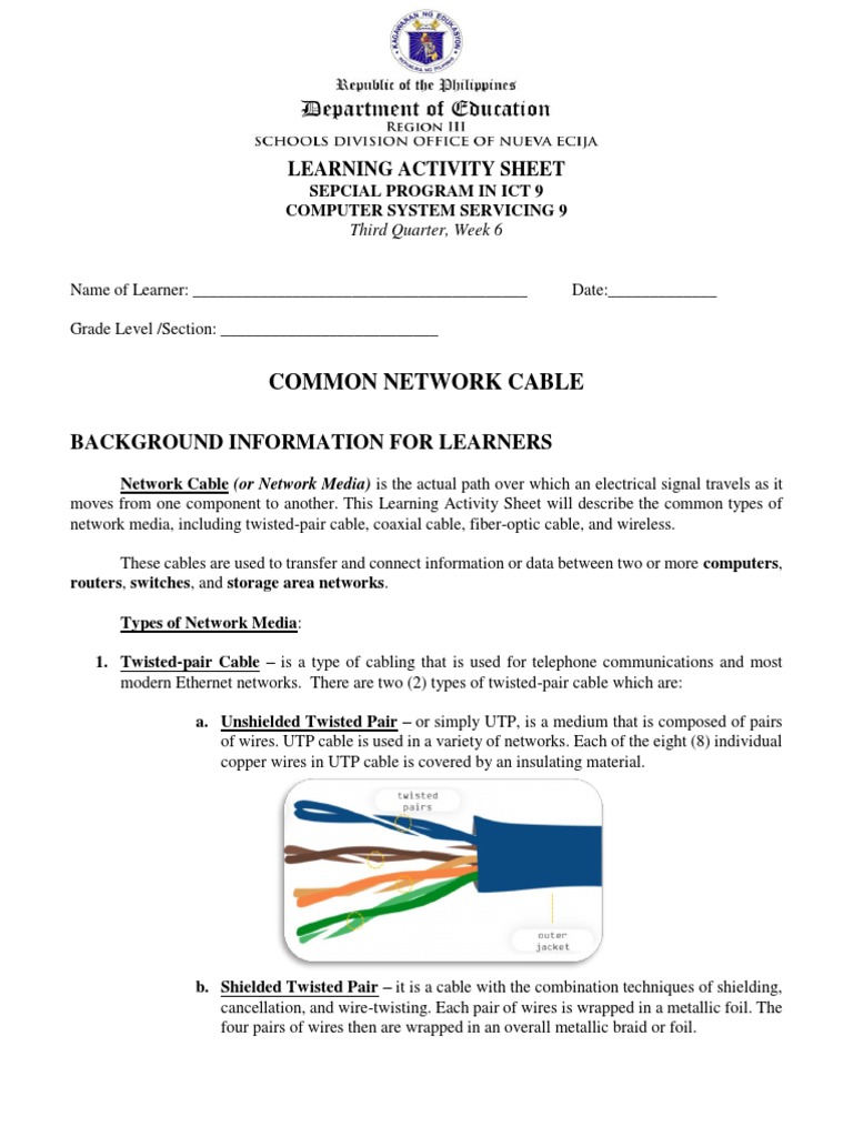 Common Network Cable: Learning Activity Sheet | PDF | Computer Network ...
