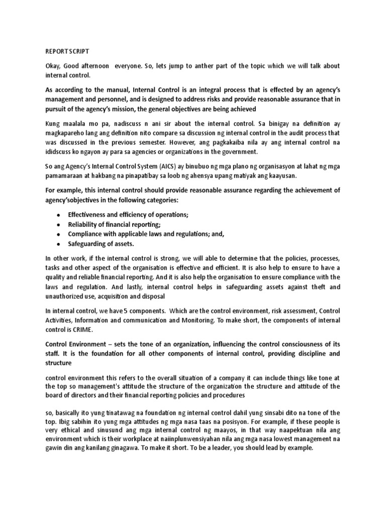 Report Script | PDF | Internal Control | Audit