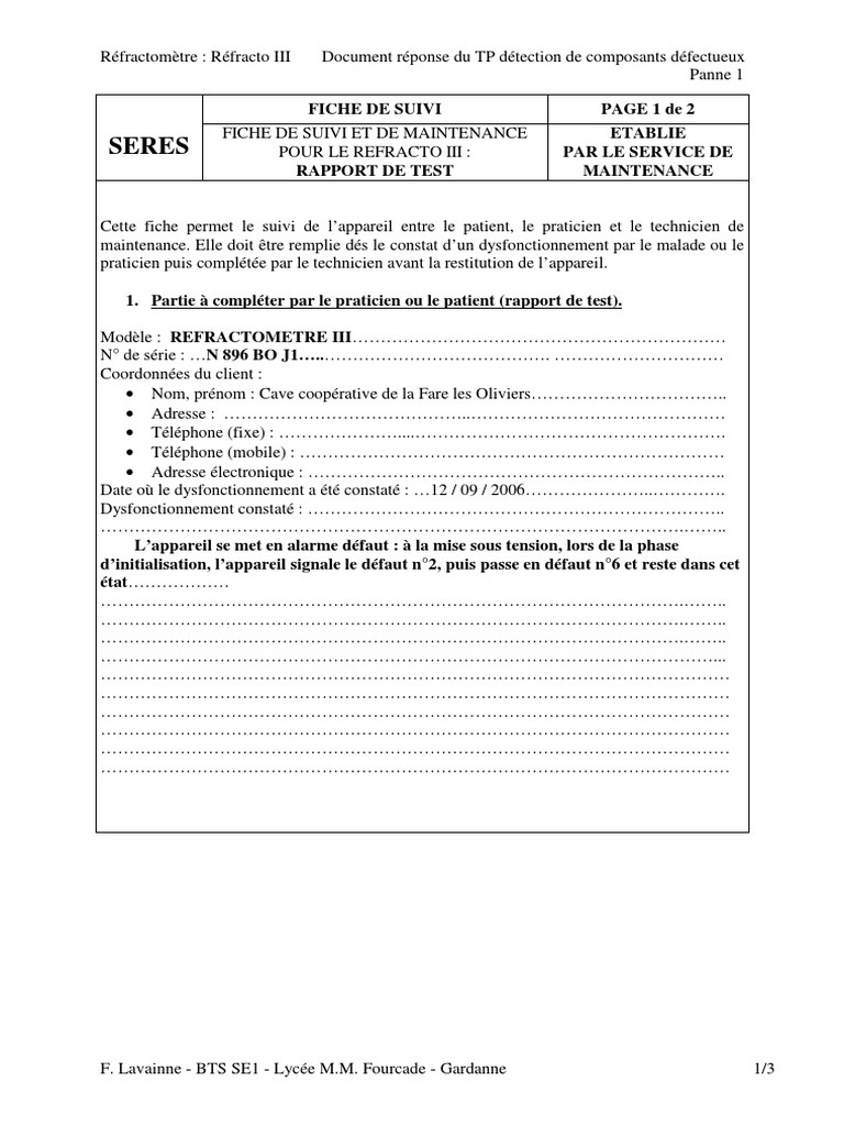 TP Reponse Panne1 Detection Composants Defectu. | PDF | Technologie et ...