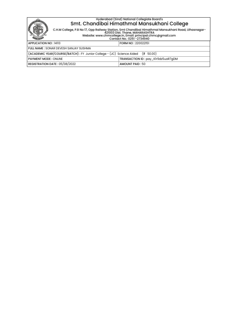 Smt. CHM College - Online Registration Form | PDF Smt. CHM College - Online Registration Form | PDF
