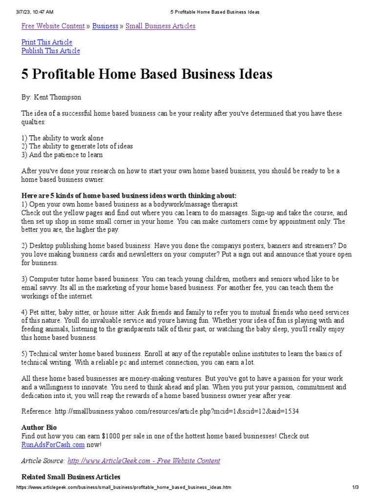 5 Profitable Home Based Business Ideas | PDF | Business