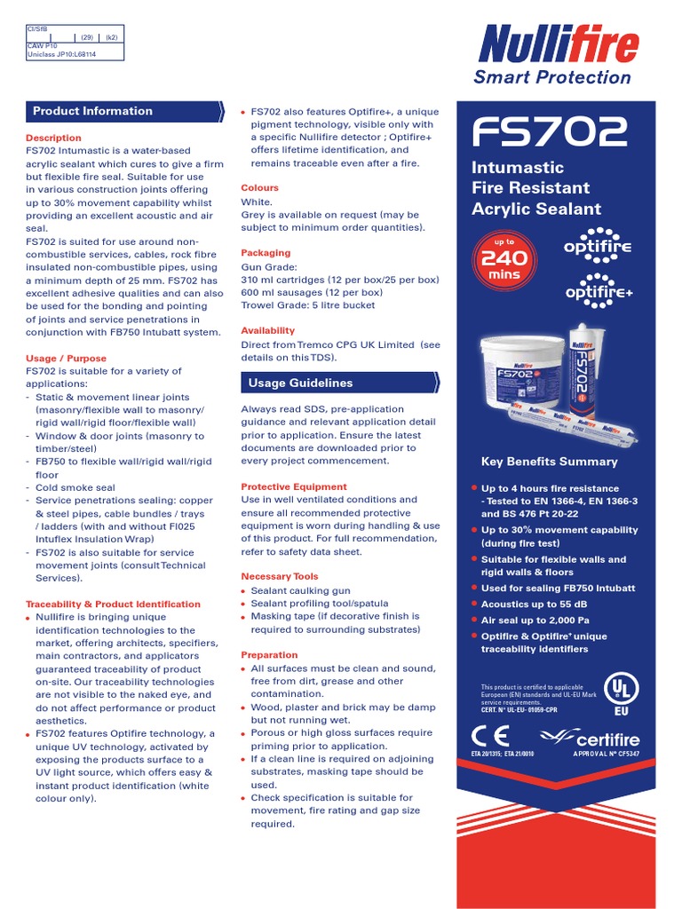 FS702 Intumastic Sealant Overview | PDF | Home & Garden