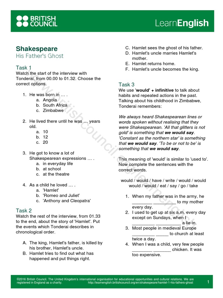 LearnEnglish Shakespeare Hamlet 1 Support Pack | PDF | William Shakespeare