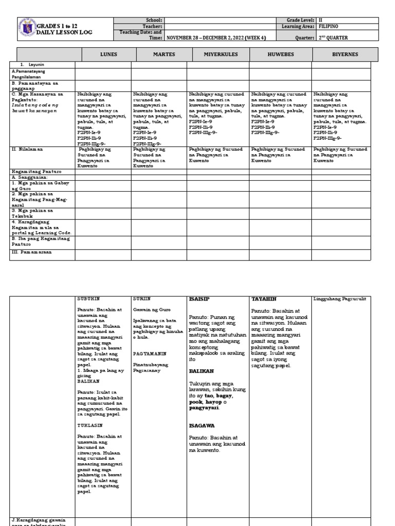 DLL Filipino-2 Q2 W4 | PDF
