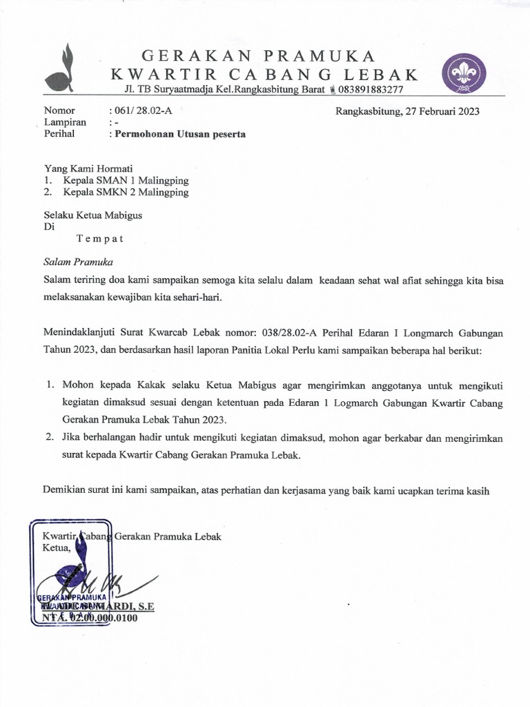 Surat Permohonan Utusan Peserta Z3 | PDF