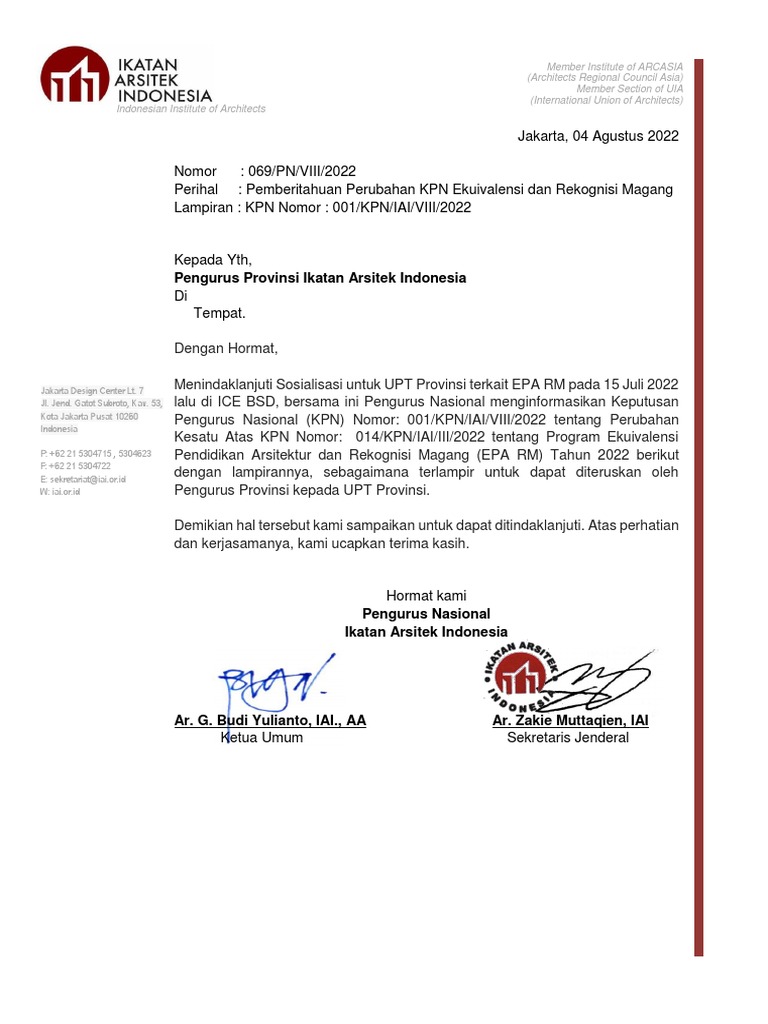 069 PN - 2022 Pemberitahuan Perubahan KPN Ekuivalensi Dan Rekognisi Magang | PDF