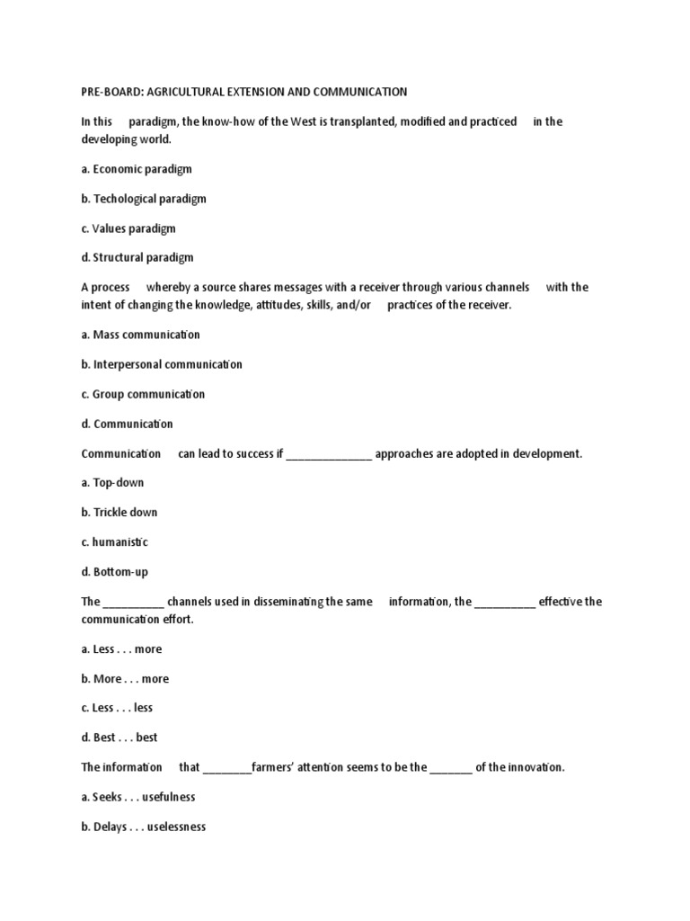 Ag Ex Questions | PDF | Communication | Interpersonal Communication