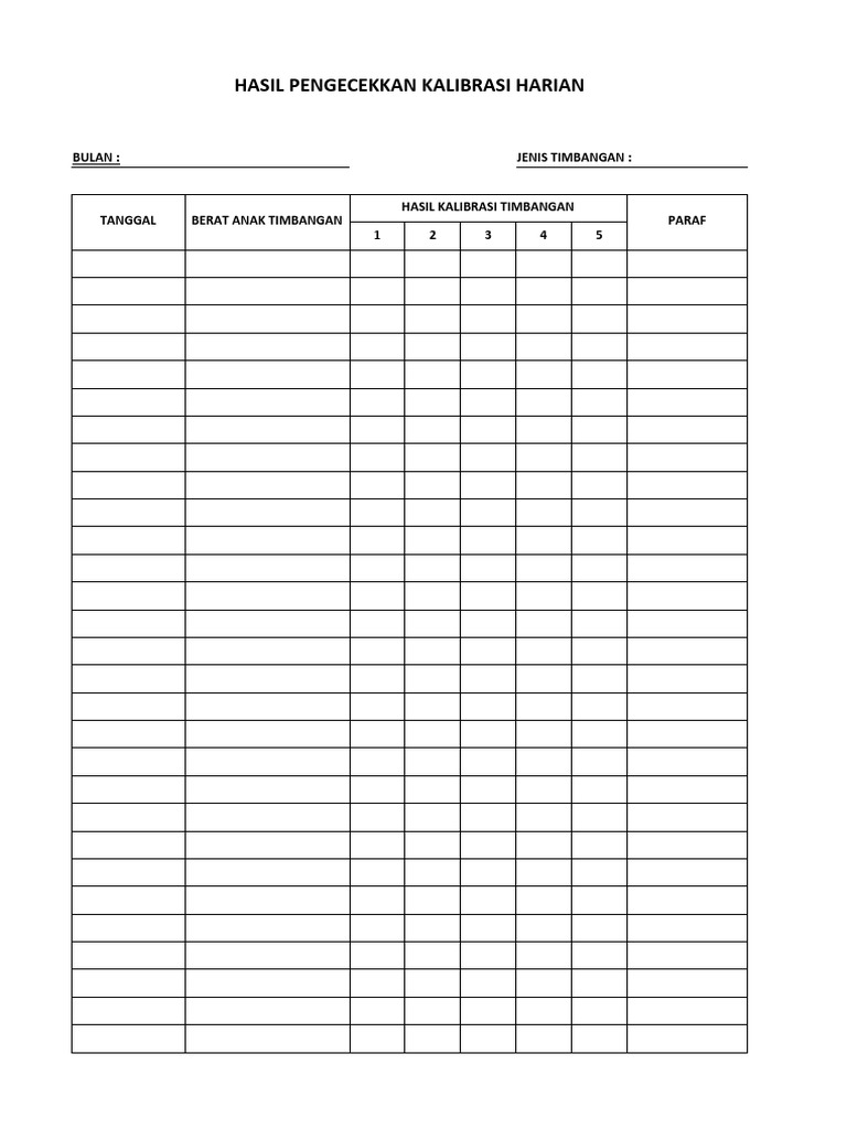 Form Hasil Pengecekan Kalibrasi Harian | PDF
