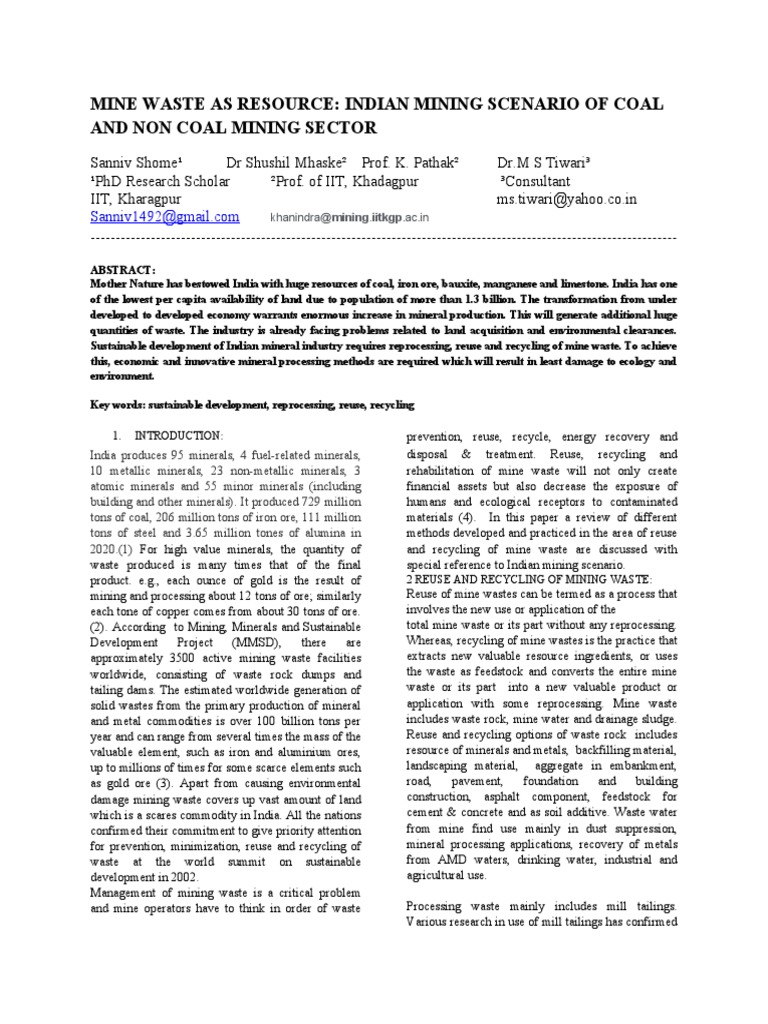 Paper - Mine Waste 1 | PDF | Mining | Concrete