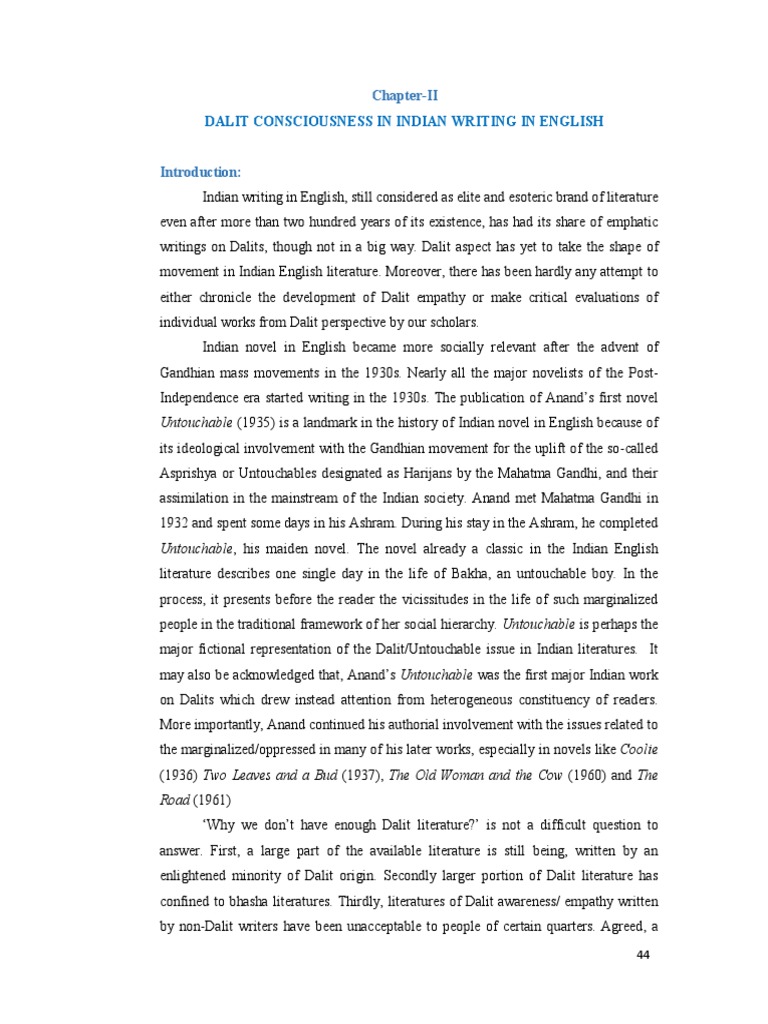 Chapter-II: Dalit Consciousness in Indian Writing in English | PDF ...