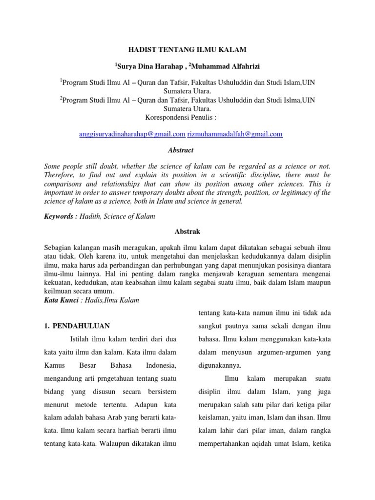 Jurnal Ilmu Kalam Kel 4 | PDF Jurnal Ilmu Kalam Kel 4 | PDF