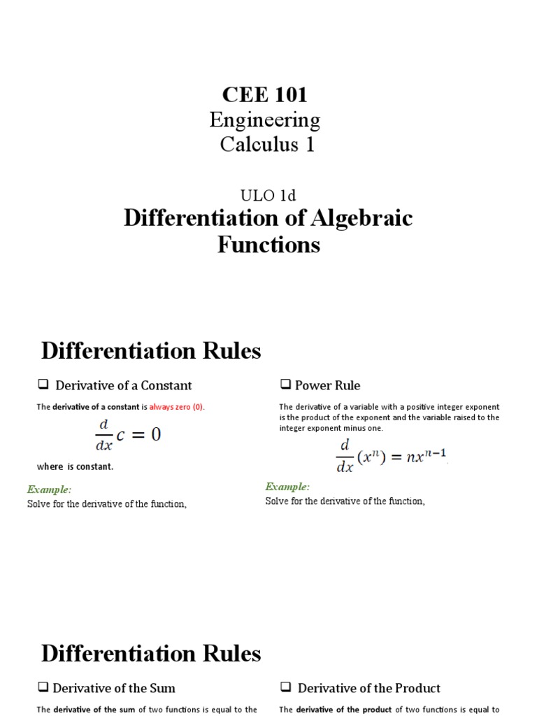 ULO 1d (Differentiation of Algebraic Functions) | PDF | Derivative ...
